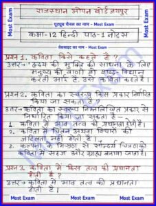 Rajasthan open board class 12 Hindi notes chapter 1